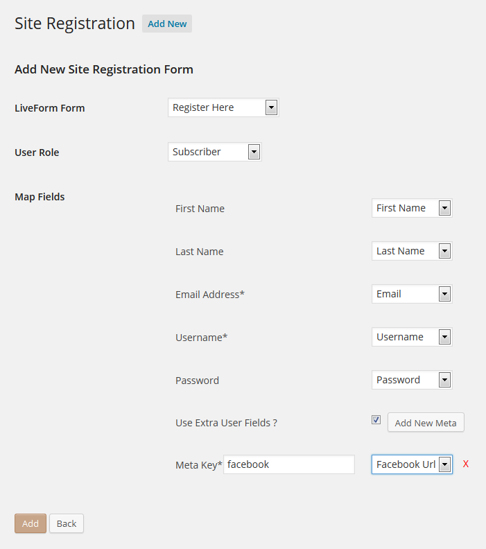 Register Forms - Add New 2 - Live Forms